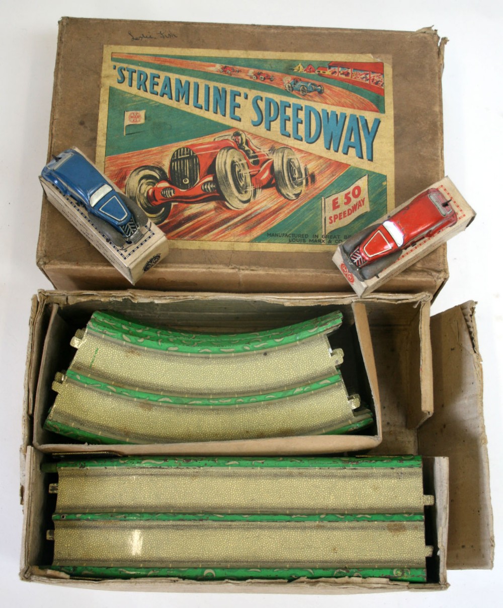 Louis Marx E50 Streamline Speedway Set, contains lithographed two lane ...