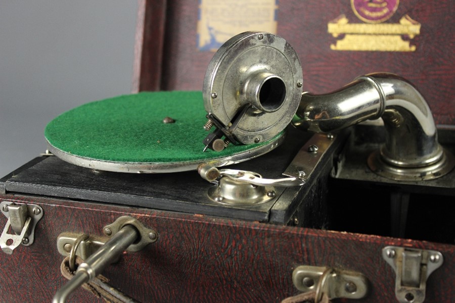 A Circa 1920's Pixie Grippa Portable Peraphone. Having a 15 cms d ...