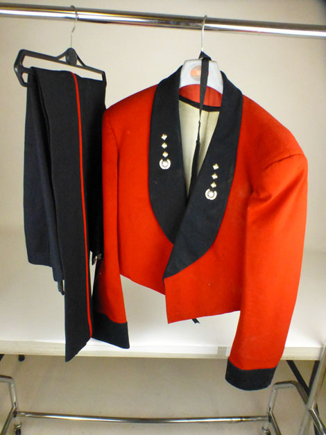 A Royal Marines red mess dress uniform to include red dinner jacket ...