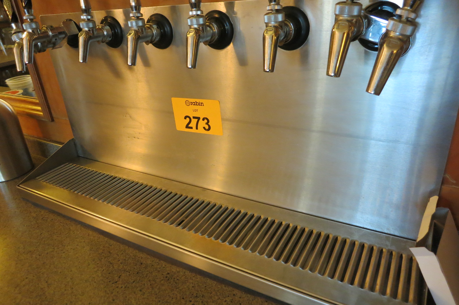 Bar tap beer station, with stainless wall mount drip trays and (8) tap ...