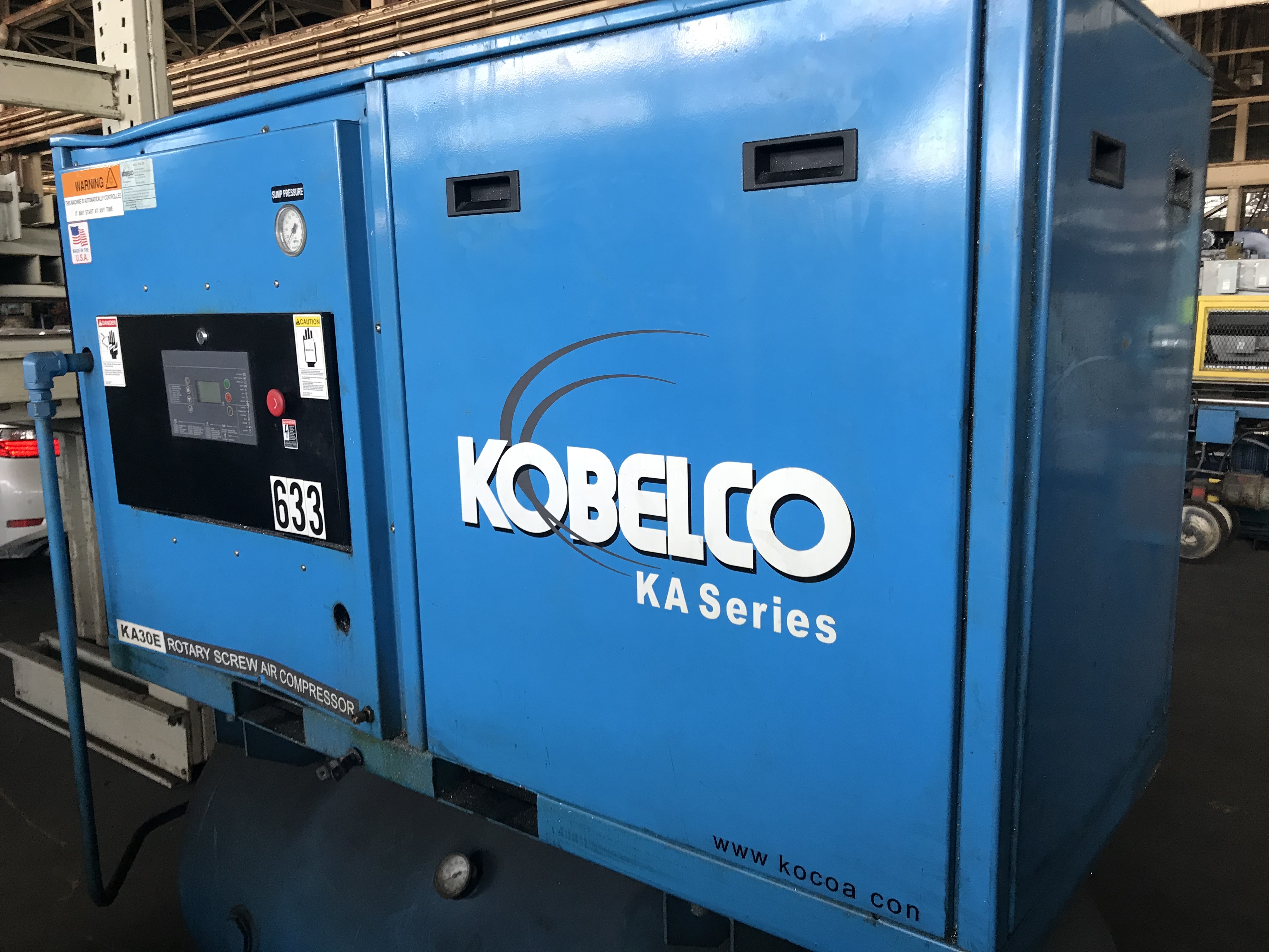30 HP Kobelco Rotary Screw Air Compressor, Model: KA30E-125-200G-460D1MX46