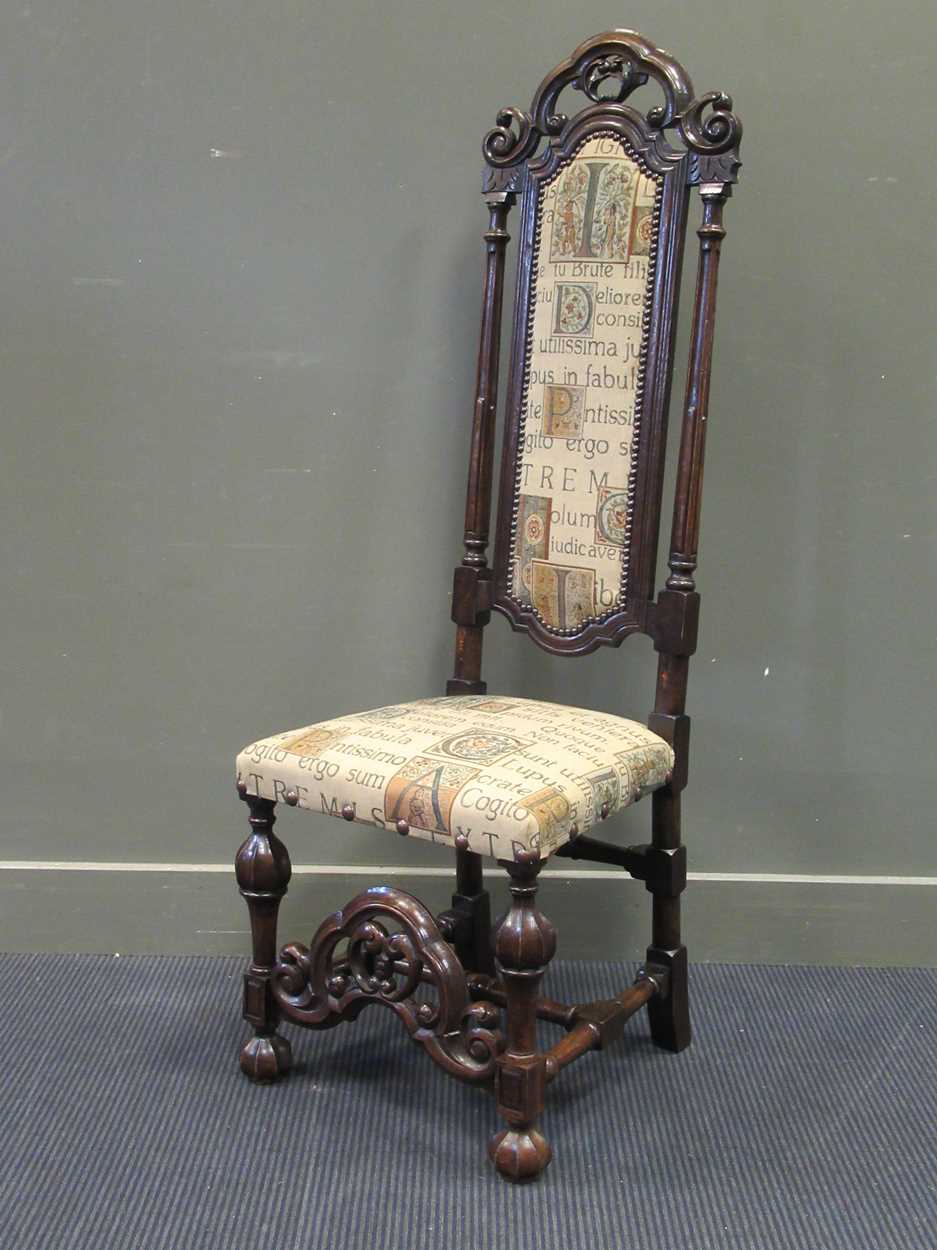 A Carolean style carved oak high back chair in - Cheffins Fine Art