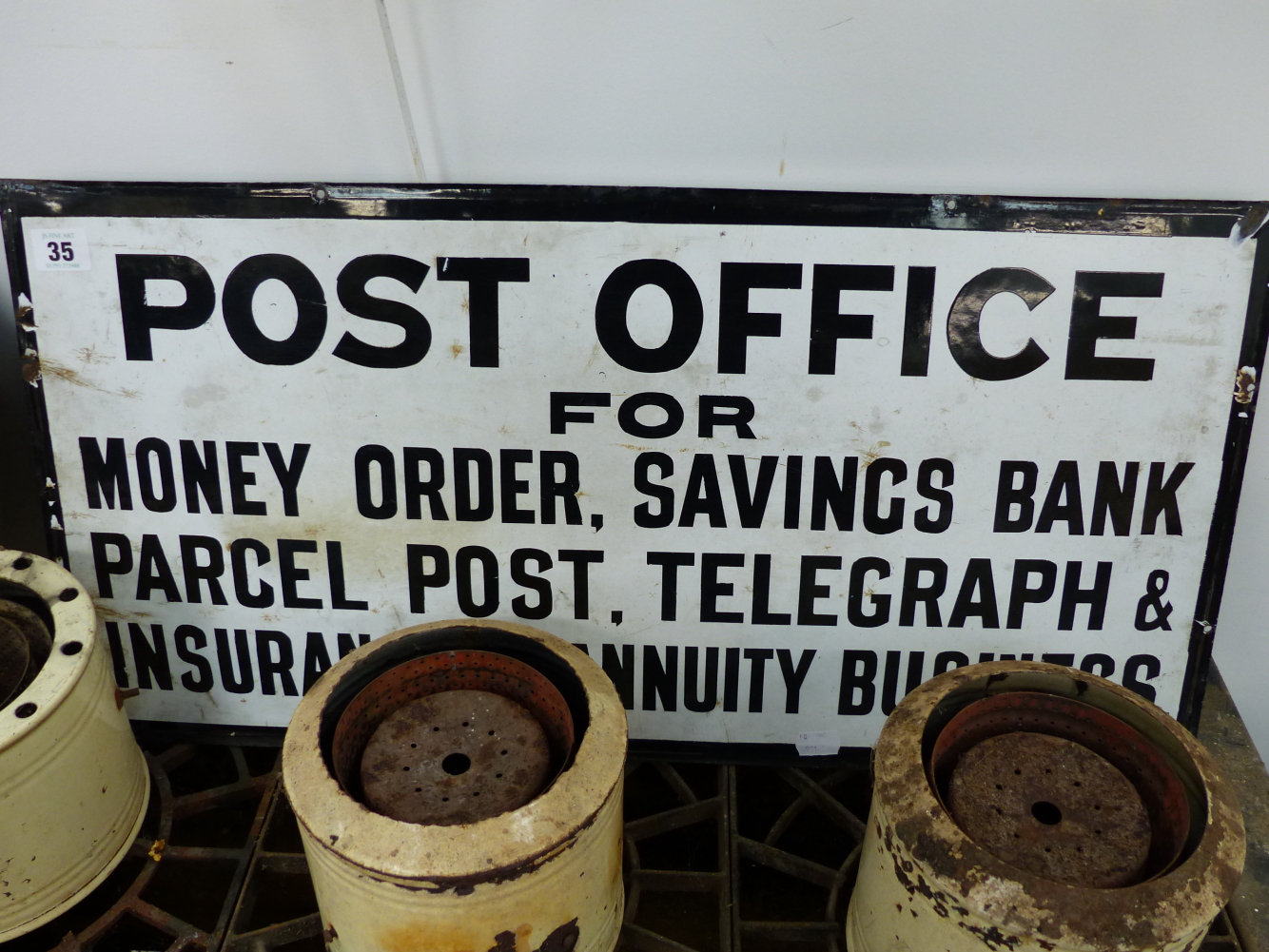 A VINTAGE ENAMEL SIGN POST OFFICE.