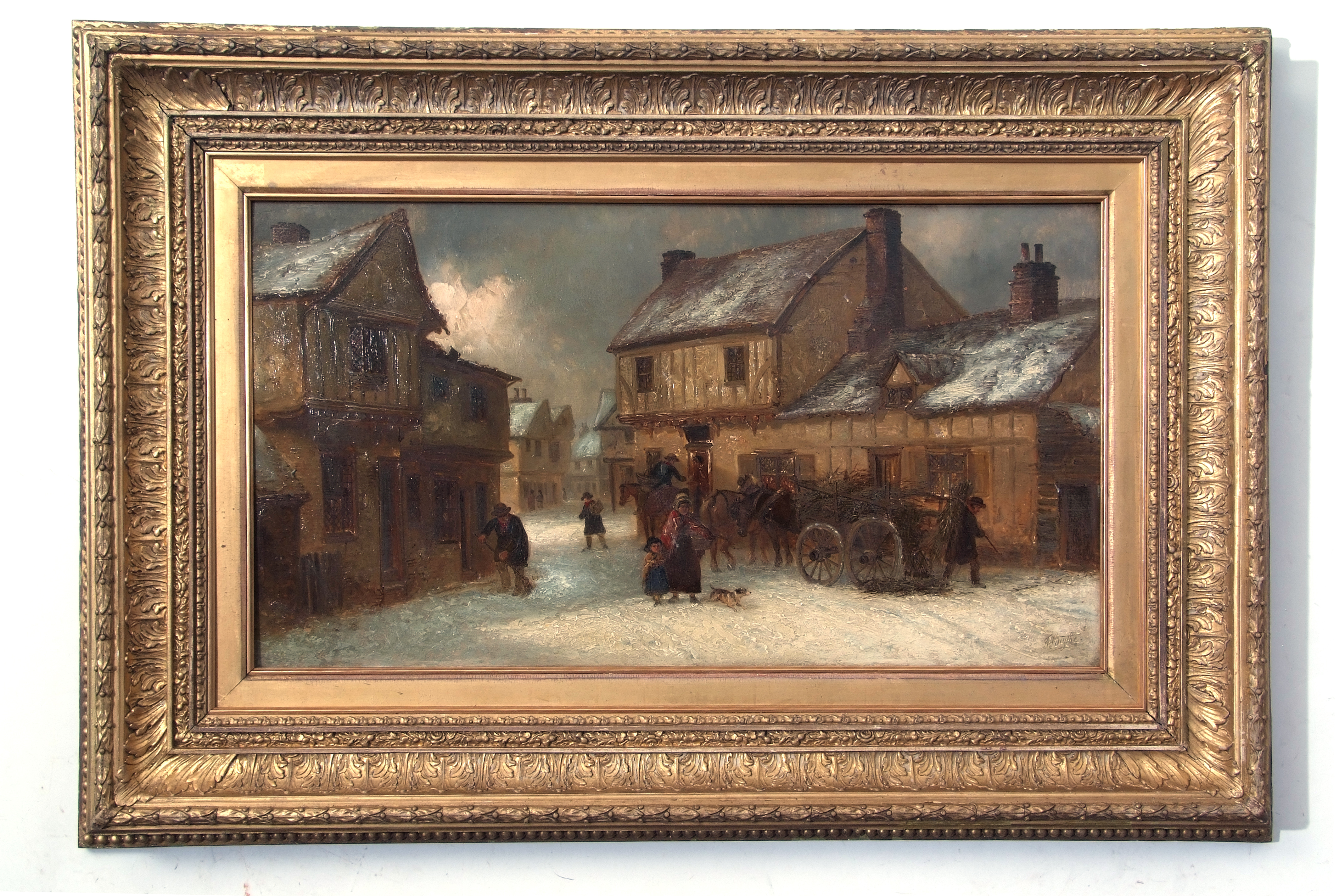 Thomas Smythe (1825-1907), Winter street scene, probably Ipswich, oil ...