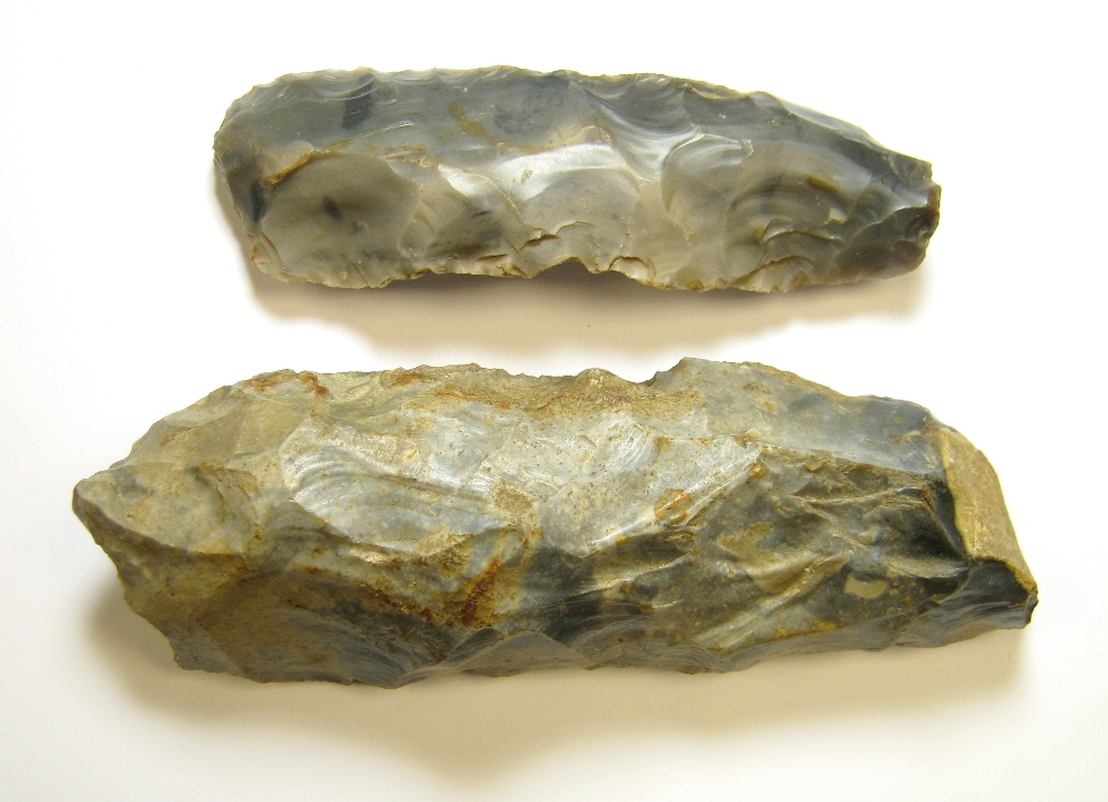 Two Prehistoric Flint Axeheads,A mesolithic tranchet axe/adze circa ...