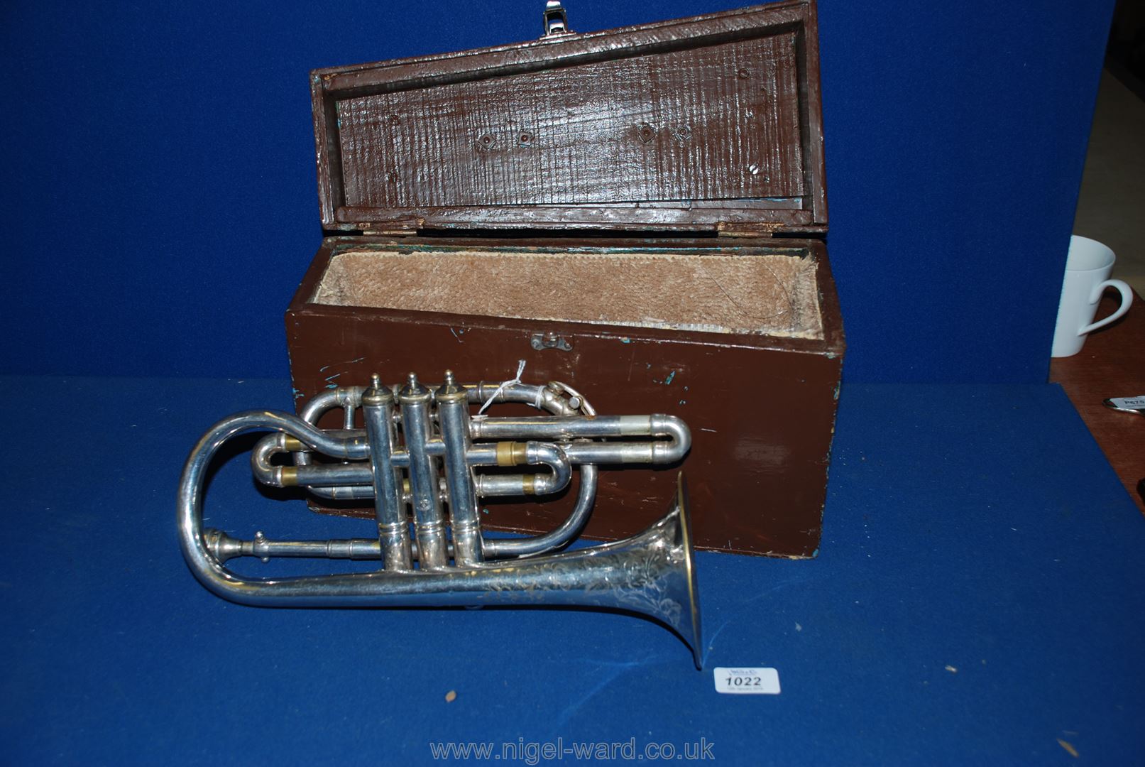 A silver plated Trumpet in box, circa 1900