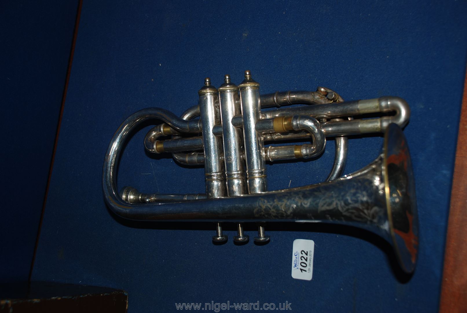 A silver plated Trumpet in box, circa 1900