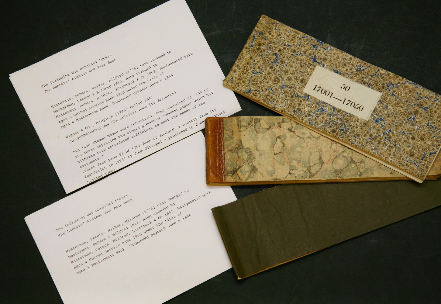 Three cheque books, 1800 - 1845, a Bank of England cheque book, no. 50 ...