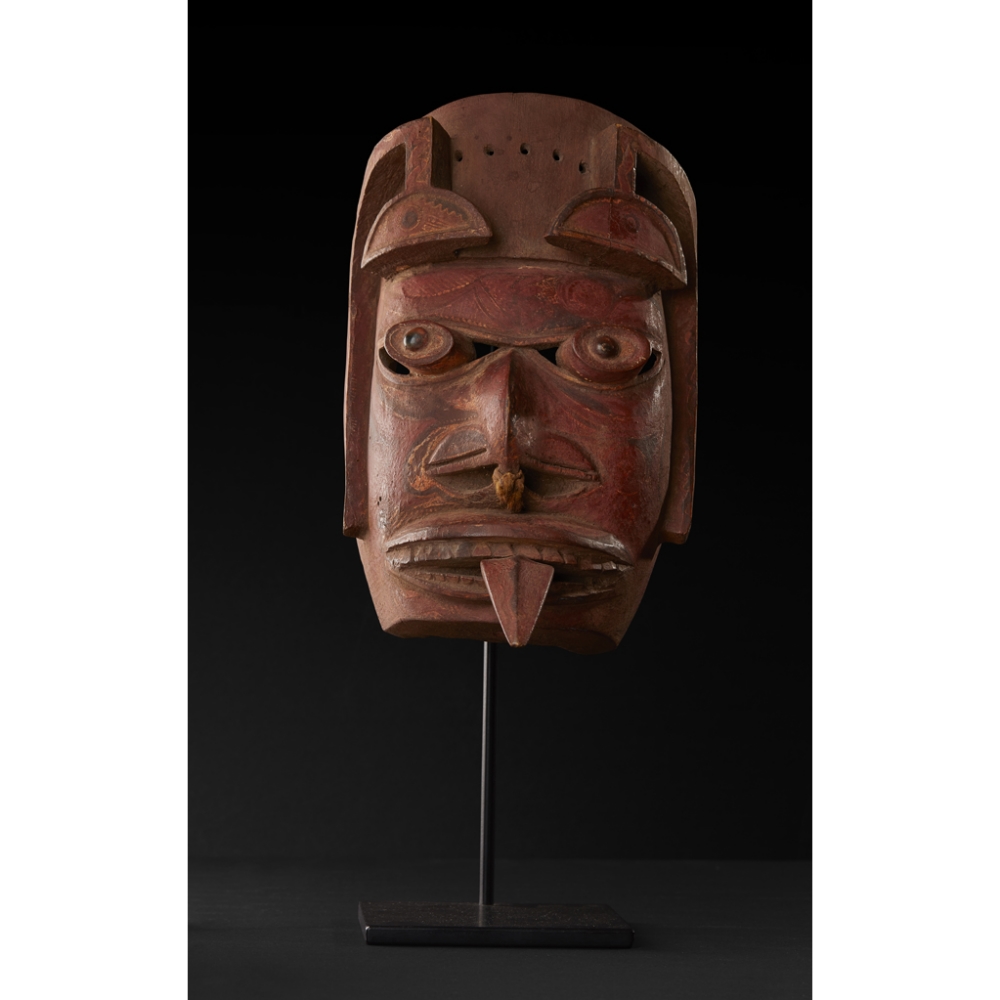 MALAGAN MASK NEW IRELAND 30cm high carved wood, pigment, opercula shell ...