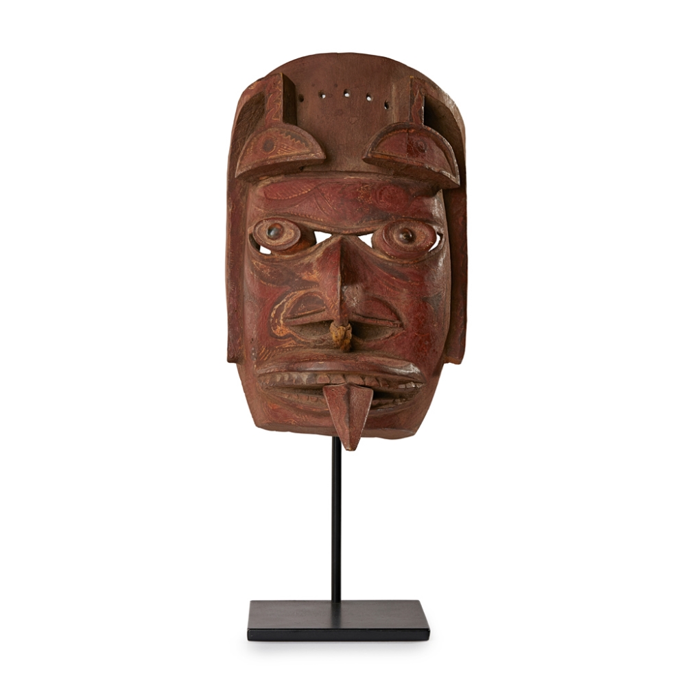 MALAGAN MASK NEW IRELAND 30cm high carved wood, pigment, opercula shell ...