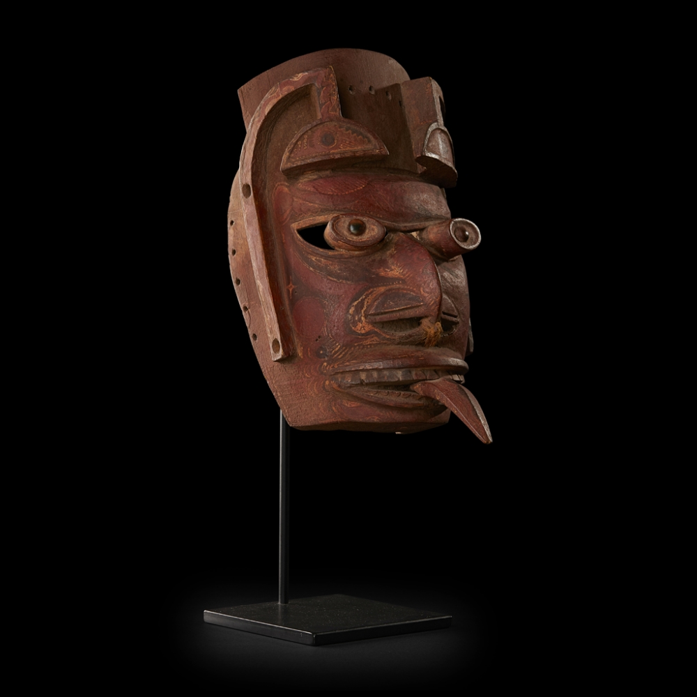 MALAGAN MASK NEW IRELAND 30cm high carved wood, pigment, opercula shell ...