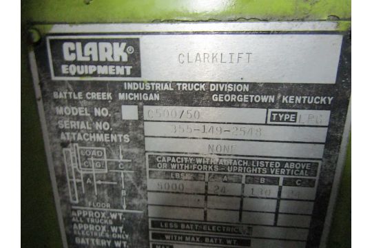 CLARK LIFT TRUCK, MODEL C500/50, 5,000 LB CAP, SERIAL 355-149-2548 ...