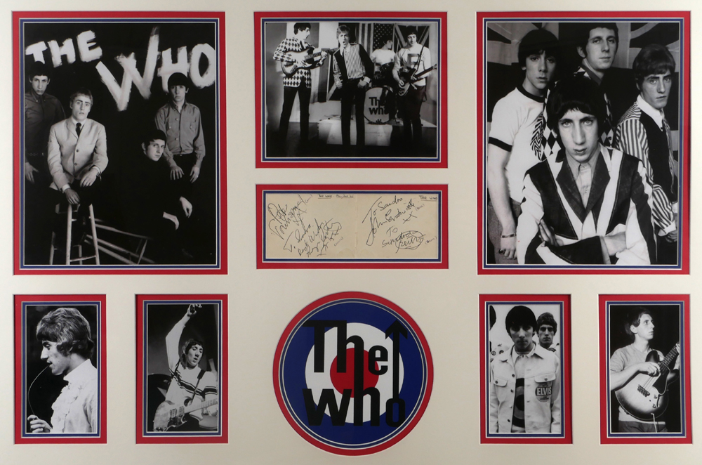 The Who, Autographs of the original band members. Two leaves of an ...