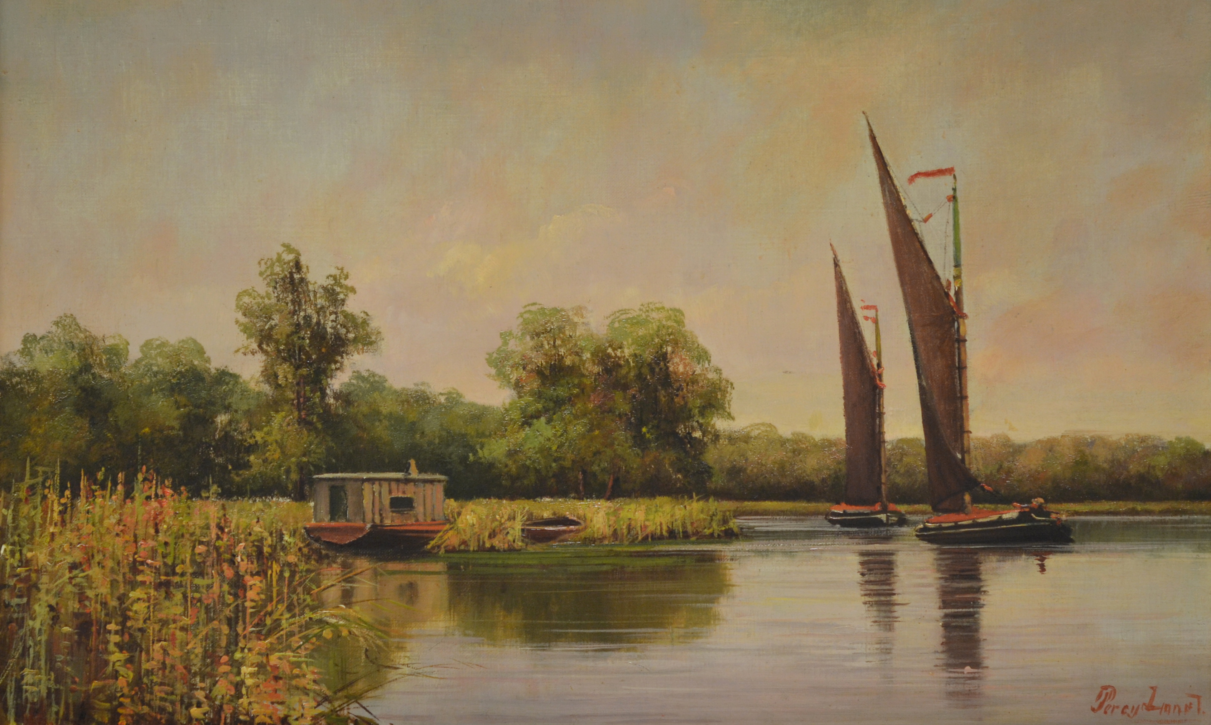 PERCY LIONEL (20TH CENTURY) - Wherries on the Norfolk Broads, oil on ...