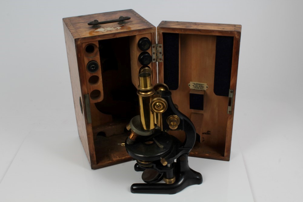 Antique Carl Zeiss Jena microscope, no. 87168, housed within wooden ...