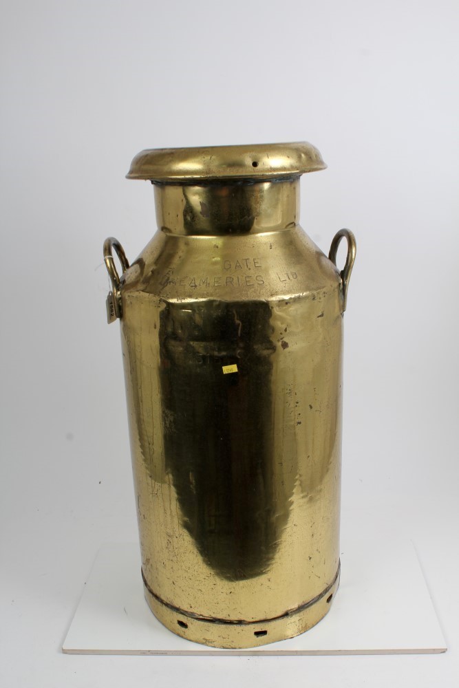 Large antique brass milk churn of typical form, marked - Gate ...