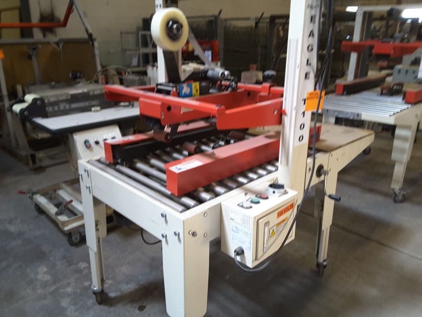 Eagle T100 box taping machine top and bottom extra rolling conveyor ...