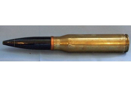 A 30 mm x 173 GAU 8/A Round, inert, for the GAU8/A cannon, the anodized ...