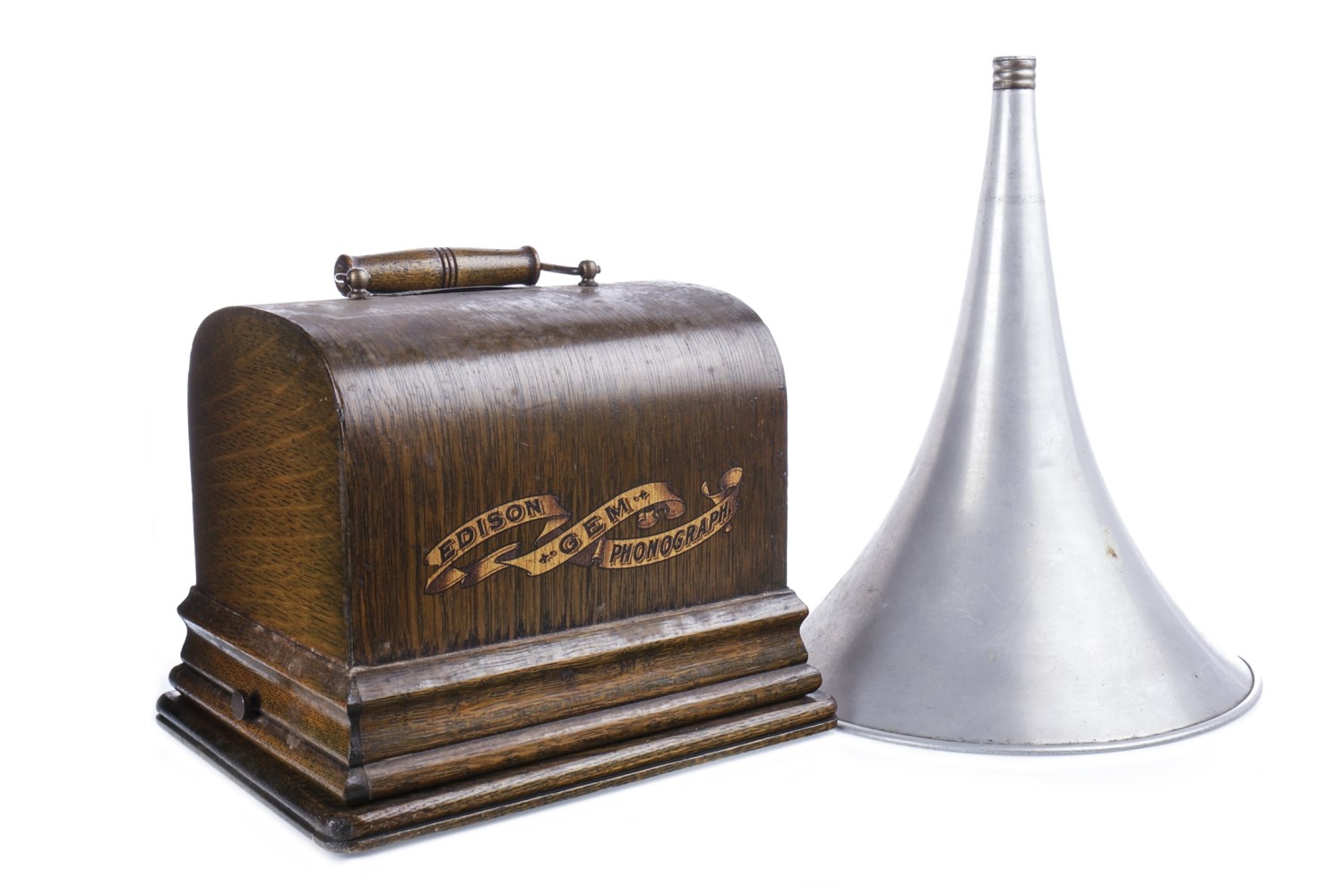 THE EDISON BELL TYPE 1 'GEM' PHONOGRAPH, with tin horn and numerous ...