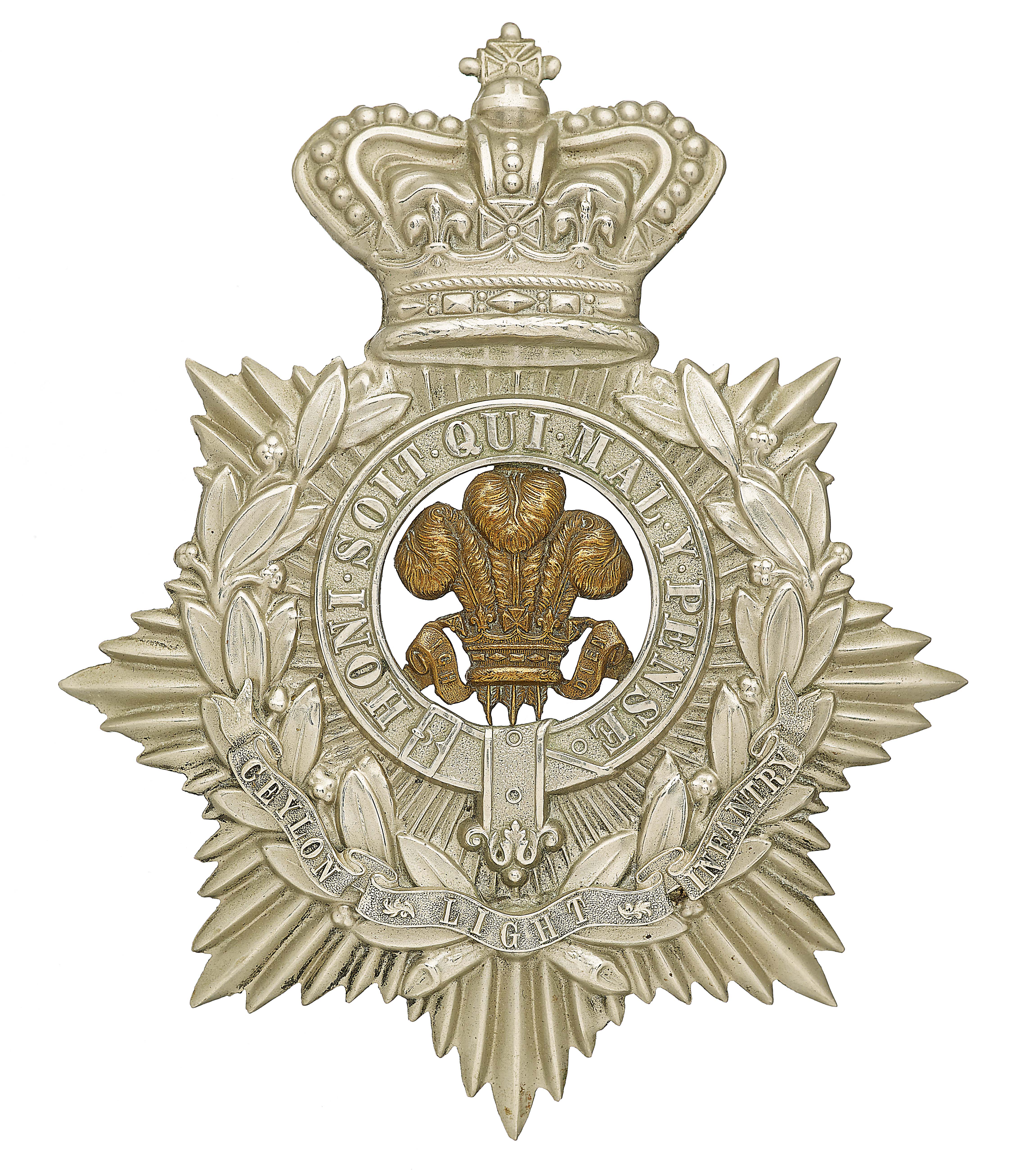 Badge. Ceylon Light Infantry Victorian foreign service helmet plate. A ...