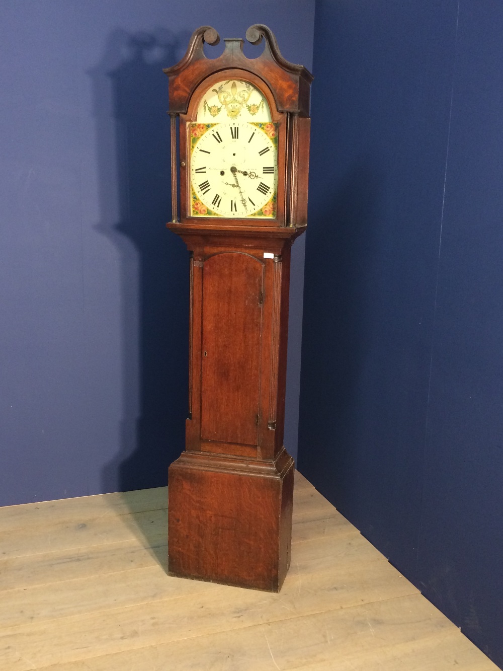 C19th Scottish oak long case clock, the arched painted dial inscribed ...