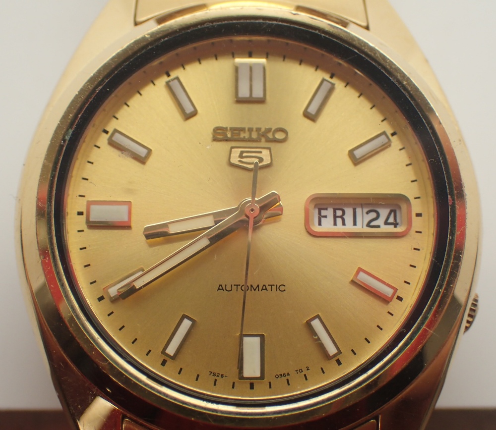 Seiko gold plated gents automatic day date wristwatch