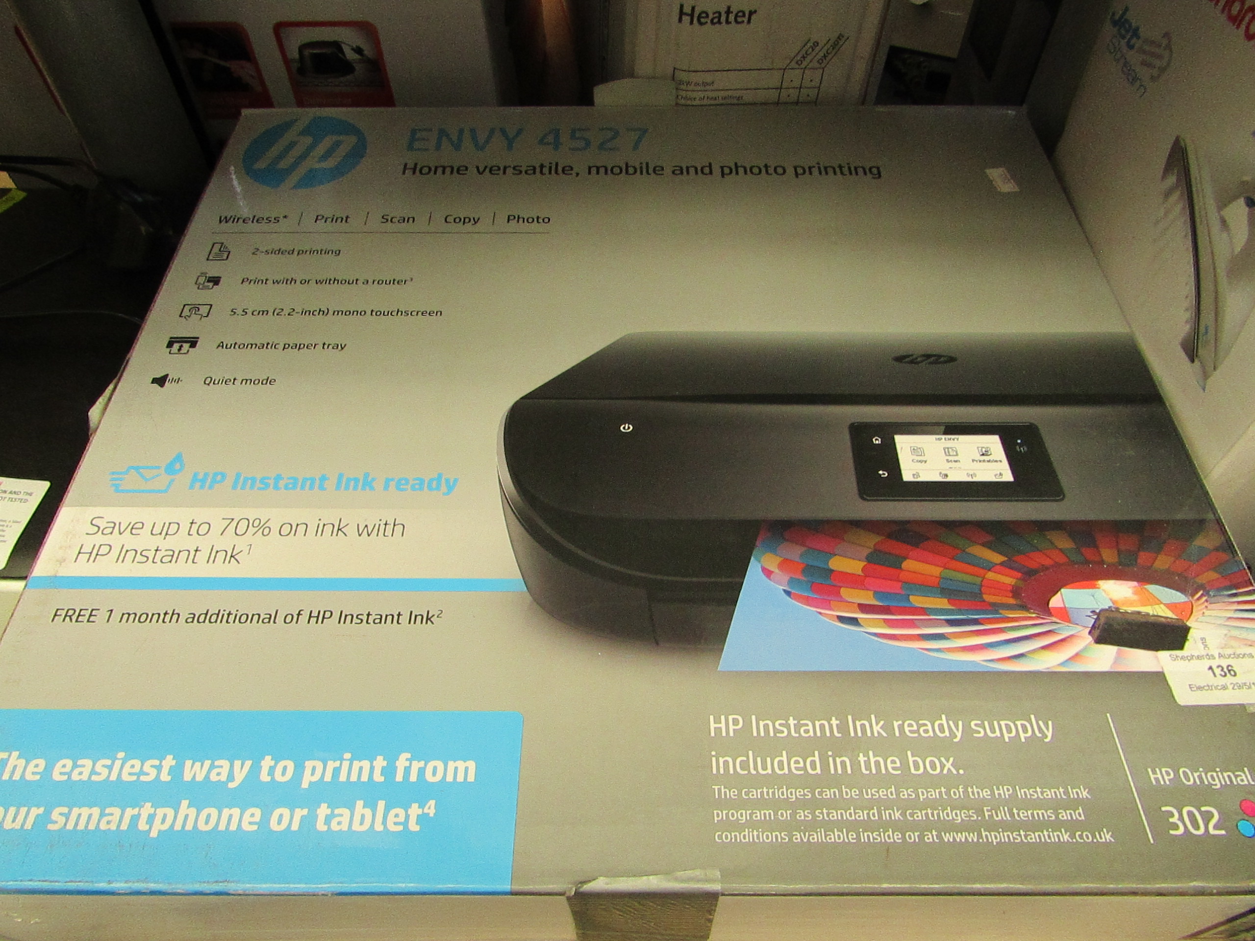 Hp Envy 4527 Wireless Printer, Powers on, Return Label said runs out of ...
