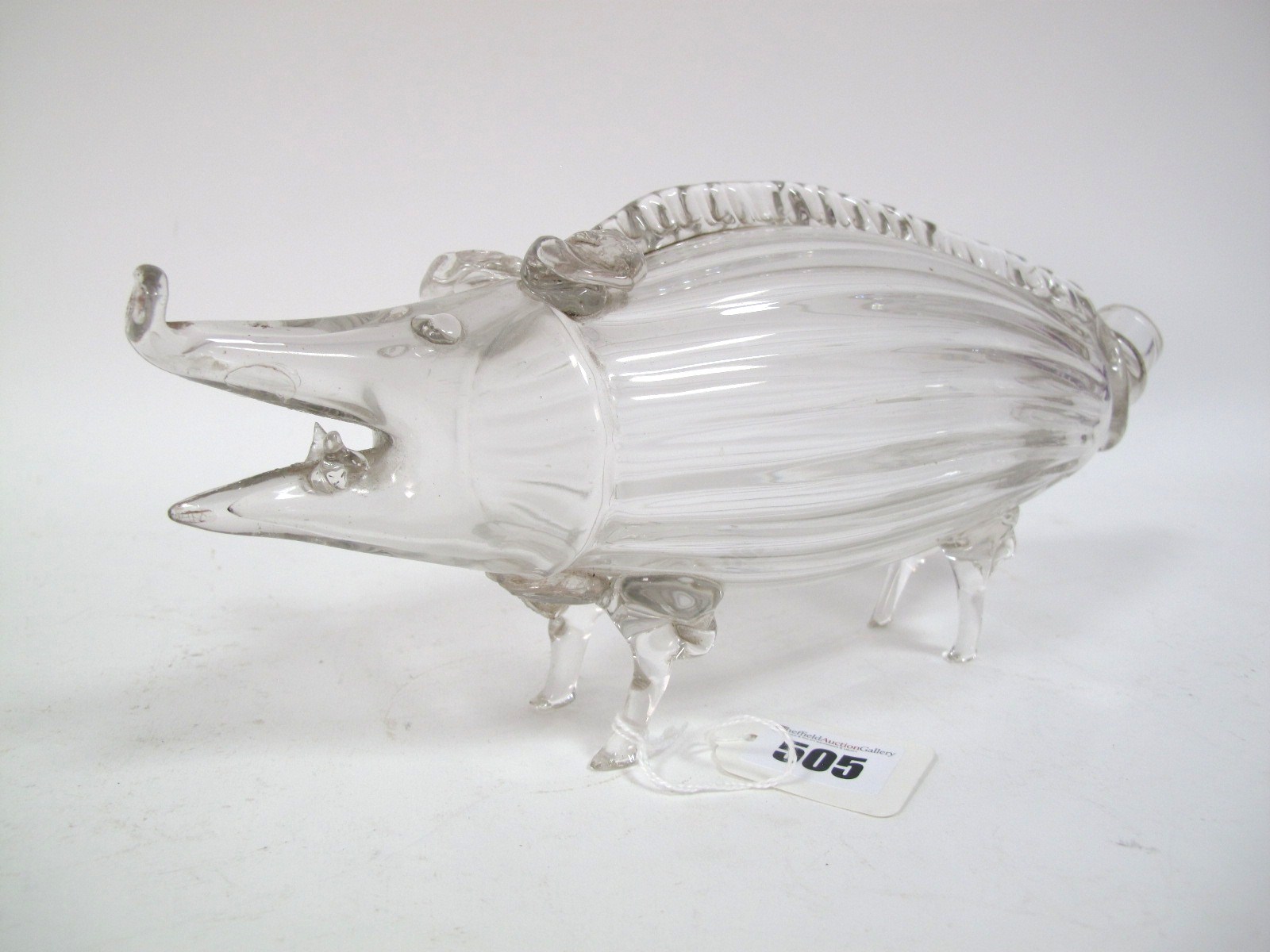 A XIX Century Glass Frigger Decanter, modelled as a boar, 28cms long.