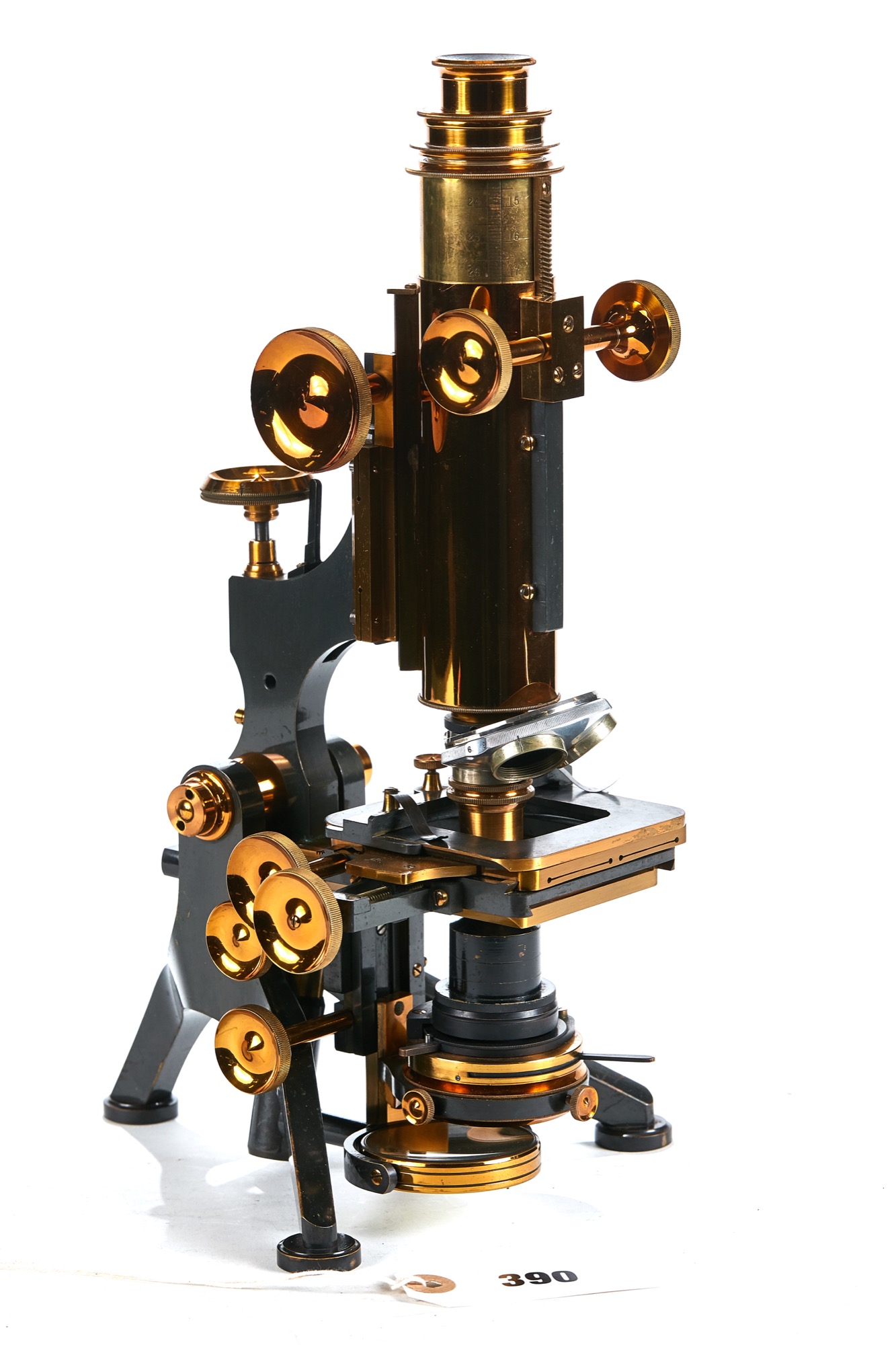 WATSON & SONS LTD, LONDON, A LACQUERED BRASS MONOCULAR MICROSCOPE on an ...
