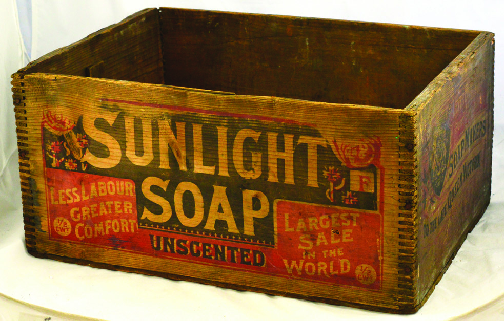 SUNLIGHT SOAP WOODEN BOX/ CRATE. 18.5 x 13.5 x 9ins, ‘SUNLIGHT SOAP ...