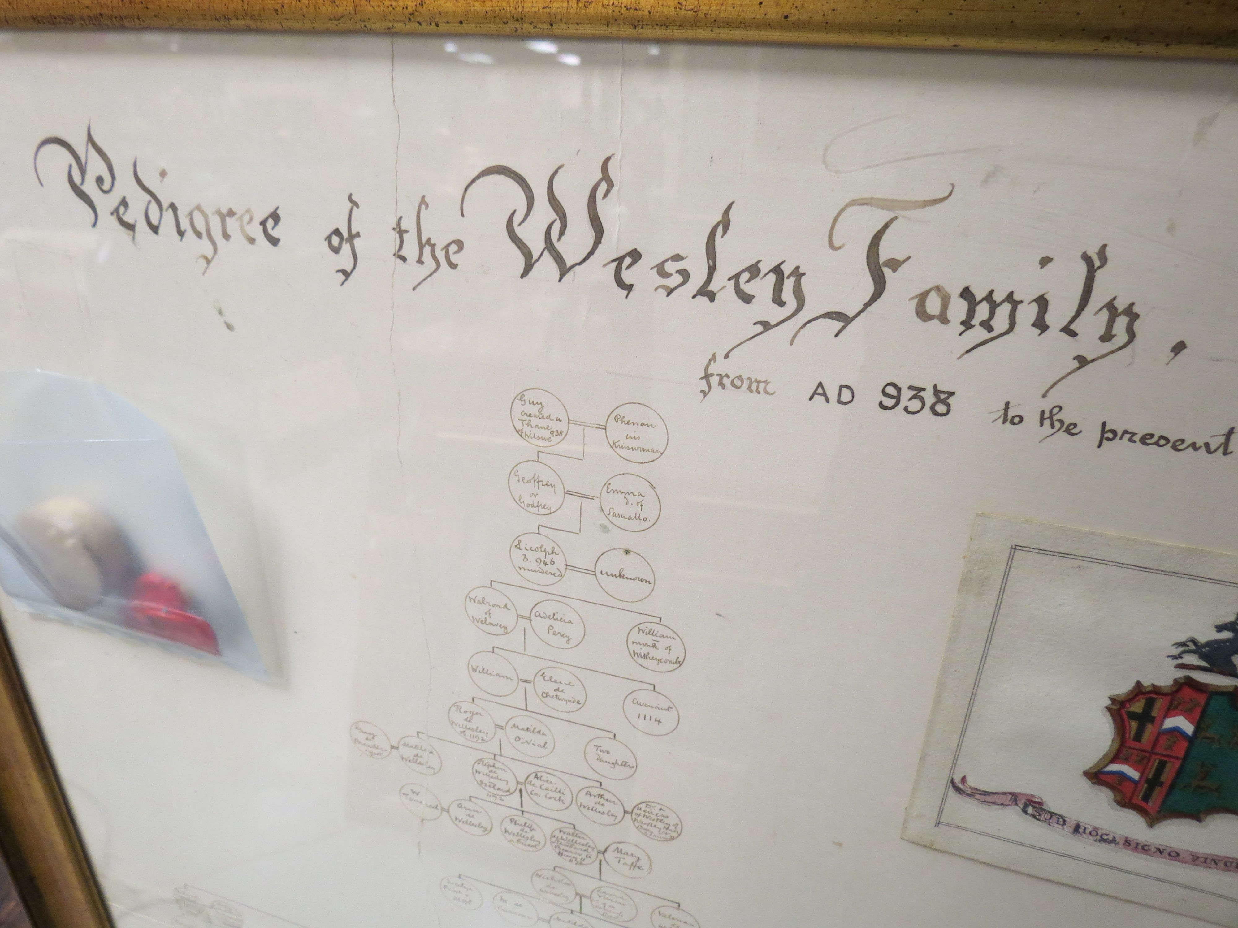 A Wesley family tree in ink 47 x 109cm, from AD 938 to present time ...
