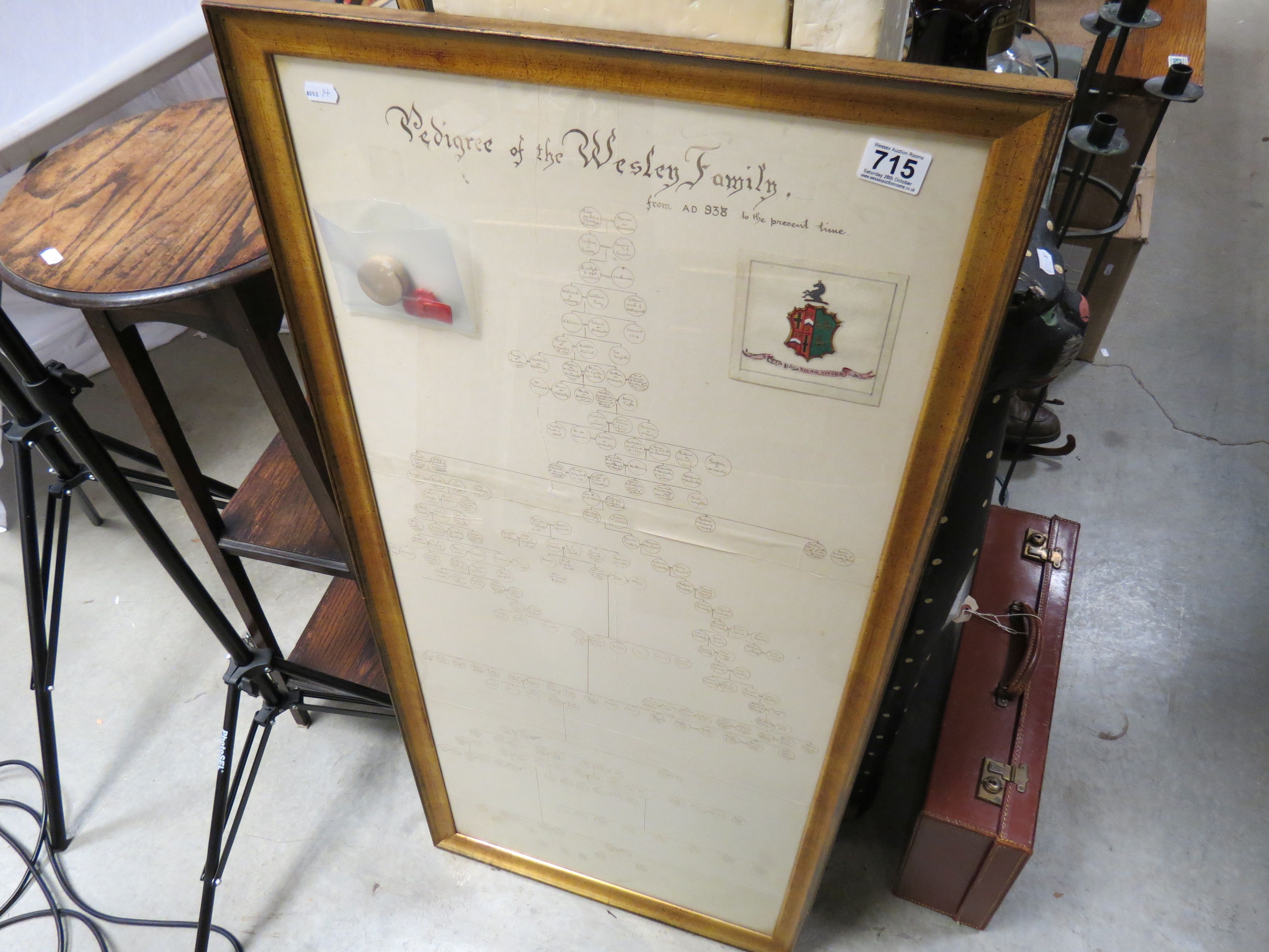 A Wesley family tree in ink 47 x 109cm, from AD 938 to present time ...