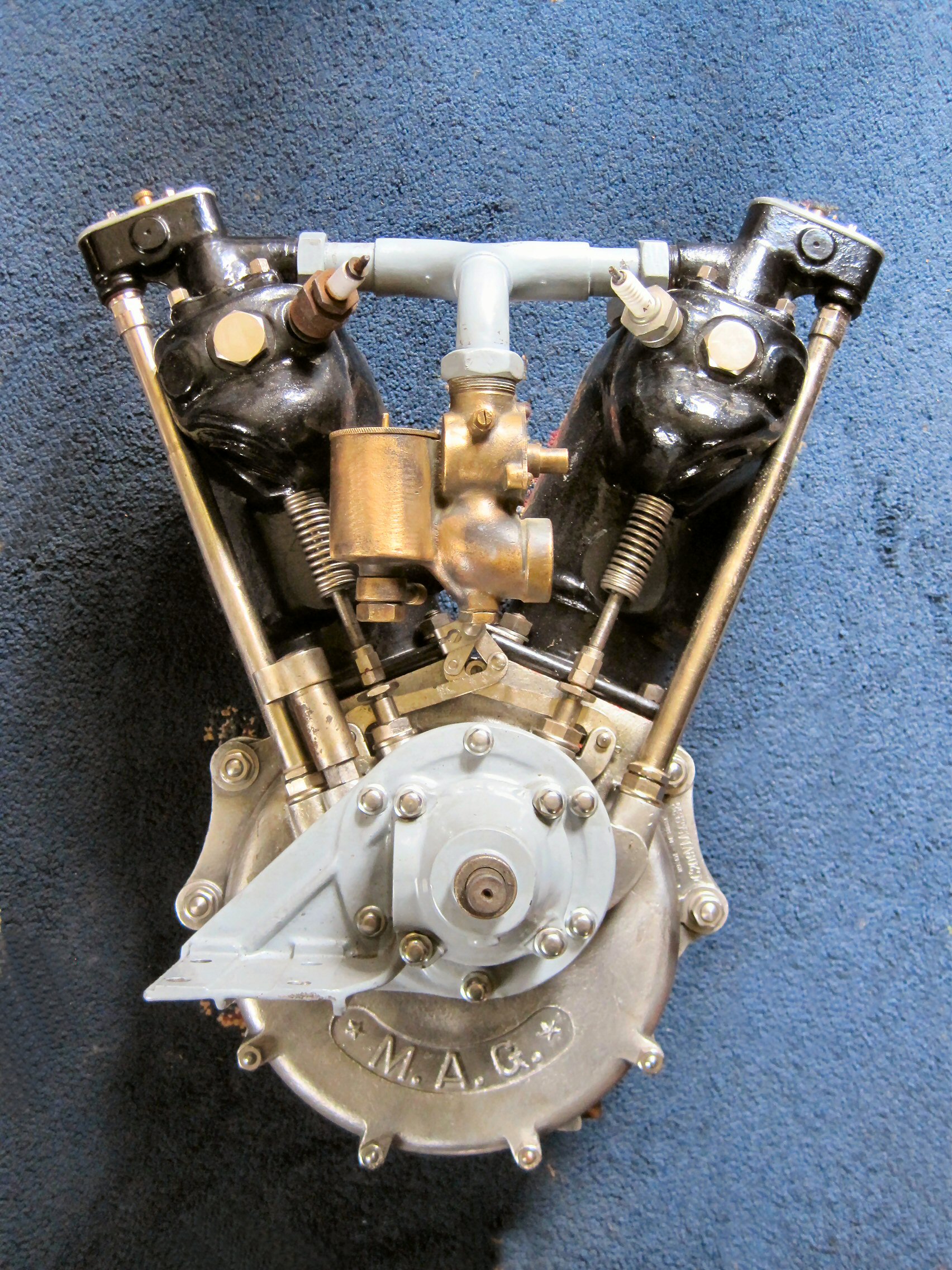 c.1928 1100cc M.A.G. V twin engine No. 2C209VM56938 This inlet over ...