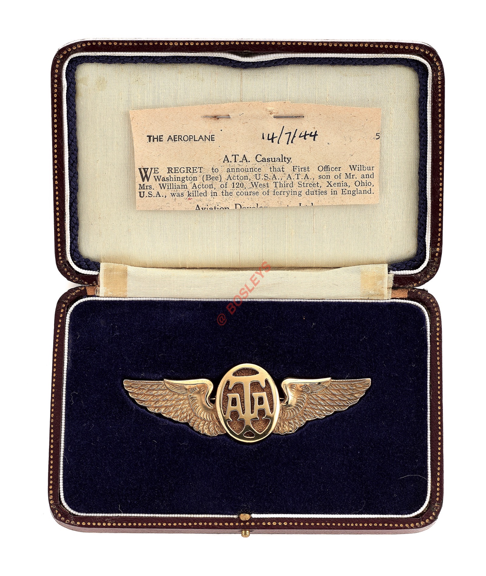 Air Transport Auxiliary WW2 Silver Gilt Presentation ATA Wing of US ...