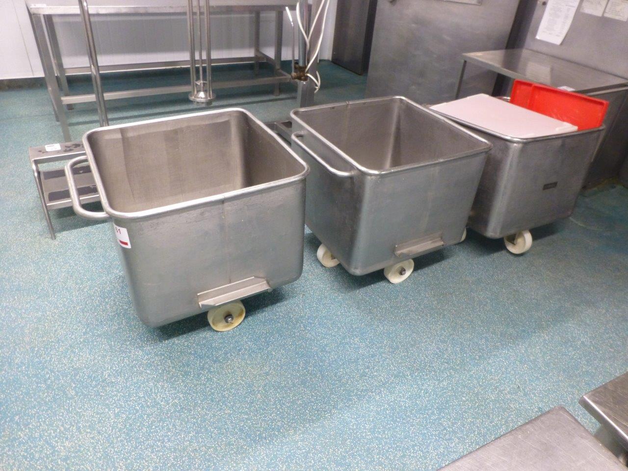 3 Syspal stainless steel ingredients bins, 670mm x 670mm x 500mm ...