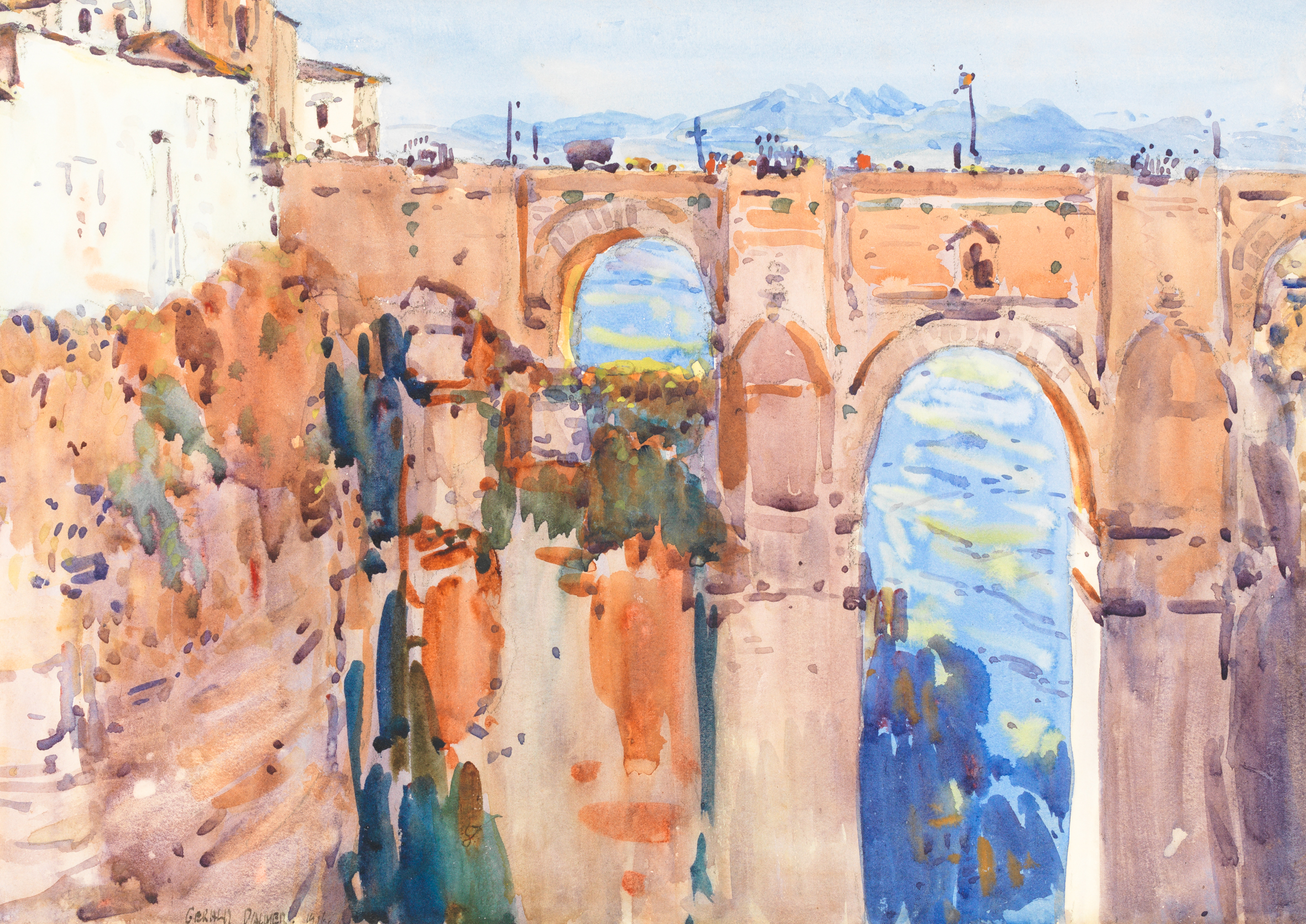 GERALD PALMER (1887 - CIRCA 1927) AT RONDA watercolour with ink 24cm by ...