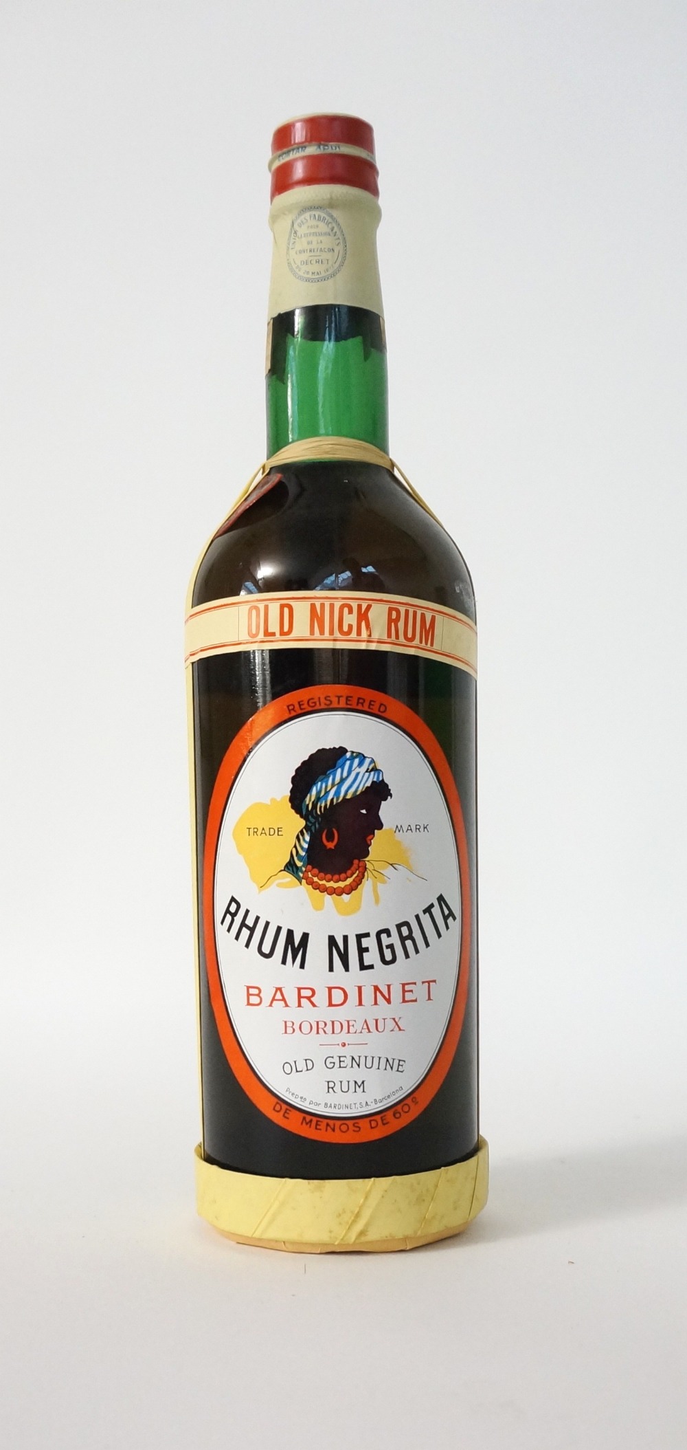 RHUM NEGRITA "OLD NICK RUM" CIRCA 1955 A bottle from the 1950's in ...