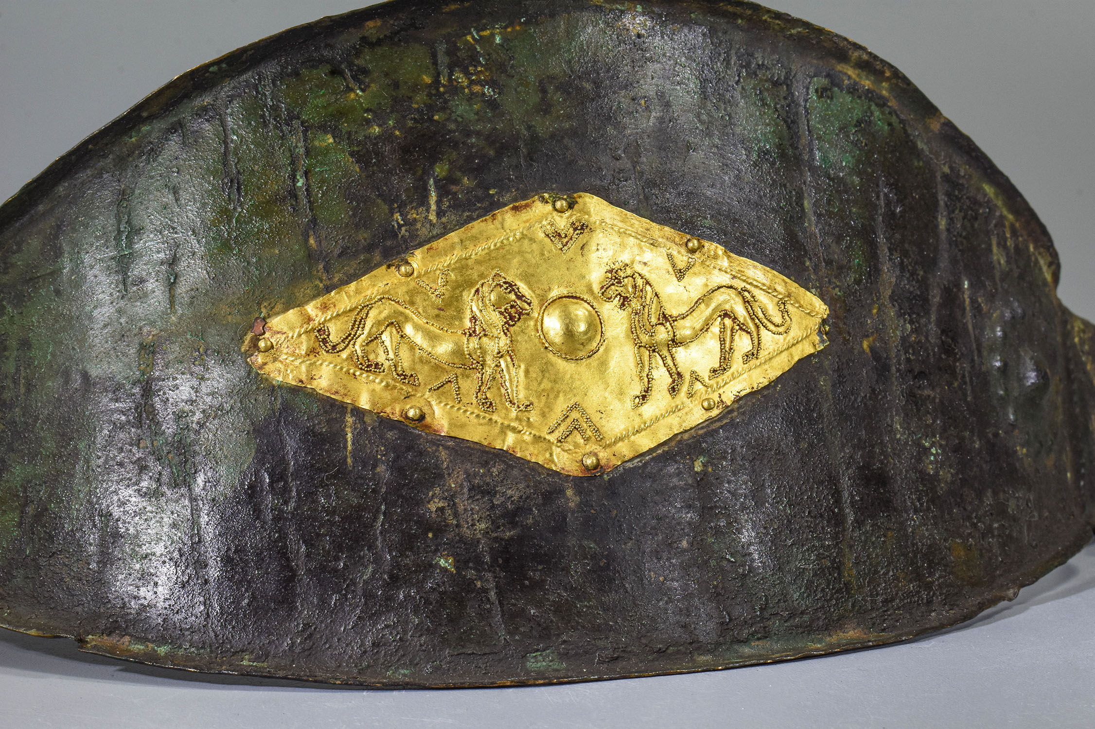 Ca.1000 BC, Extremely rare Greek Hellenistic bronze belt with gold ...