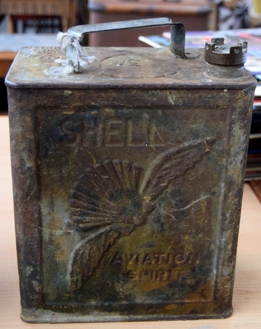A vintage Shell aviation spirit fuel can with brass cap (af) 24.5 x 15 ...