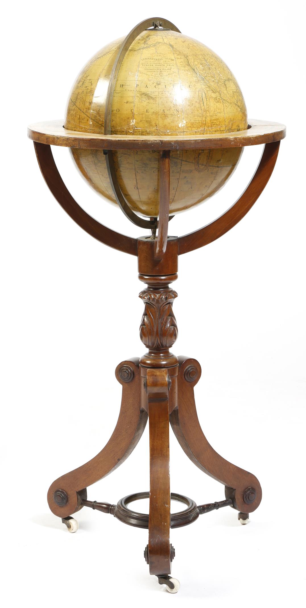 A Victorian terrestrial library globe by Cruchley, of twelve gores, 30 ...