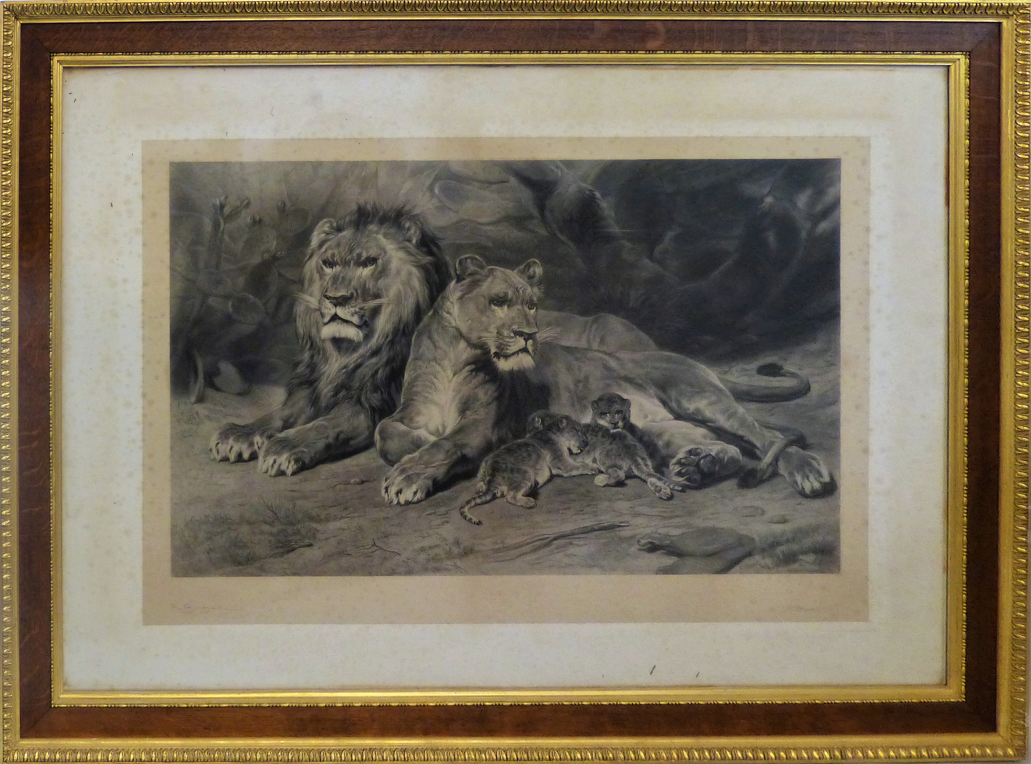 After Rosa Bonheur, (1822 - 1899), The Lions at Home, engraving, signed ...