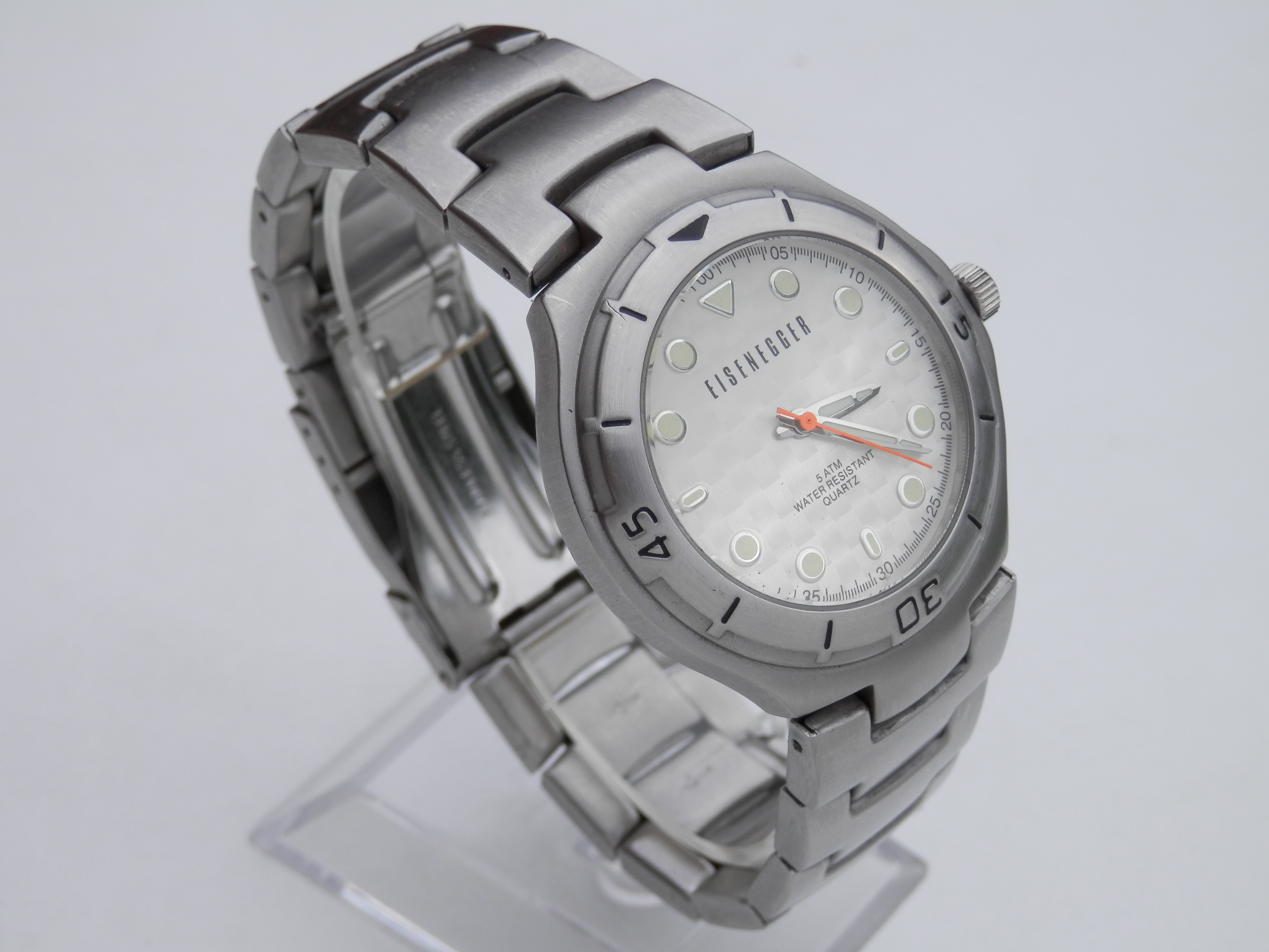 E - HEAVY FULL STAINLESS EISENEGGER 42MM QUARTZ 5ATM WR WATCH, WITH 8 ...