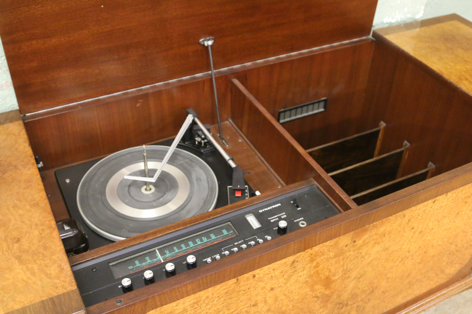 A Dynatron radiogram with Garrard turntable in walnut case, banded in ...