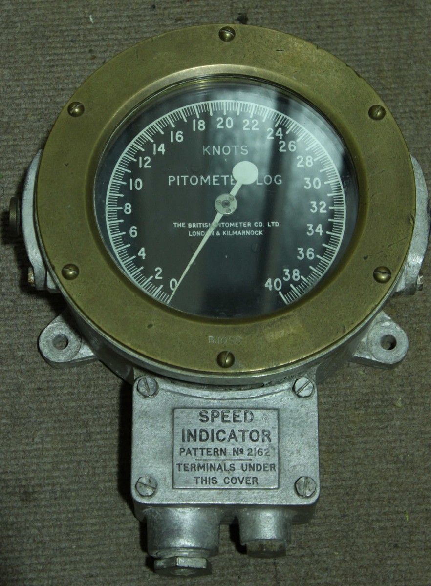 A Ships brass Pitometer log Speed Indicator, in a heavy brass and cast ...