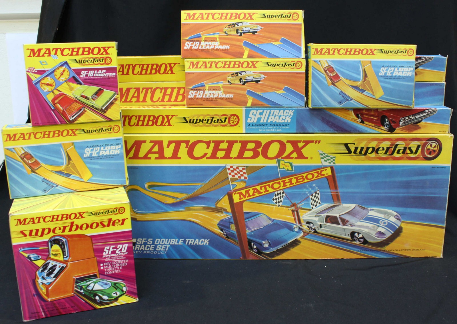 A Lesney Matchbox SF5 'Superfast' double track racing set, together ...