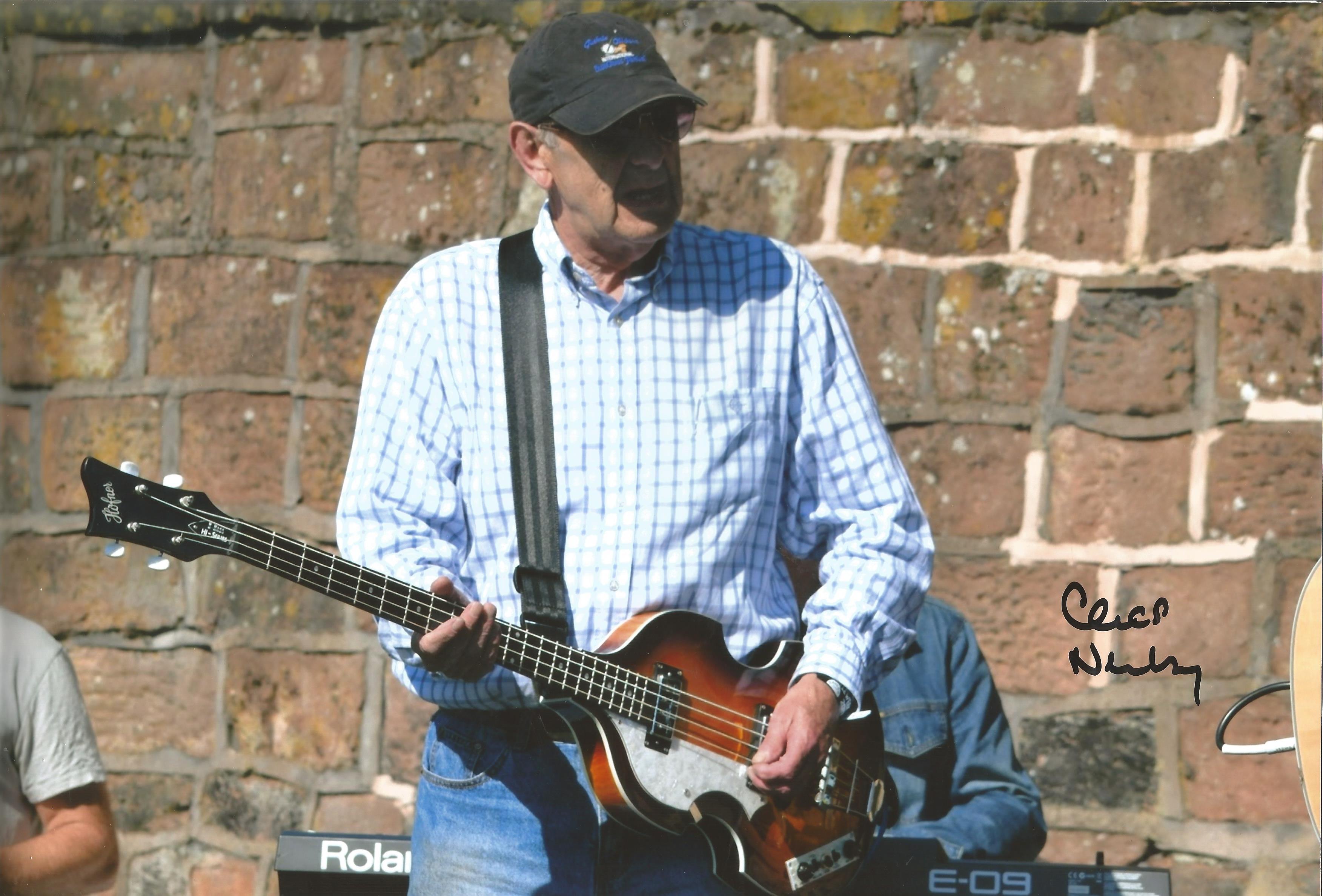 Beatles bassist 1960 Chas Newby signed 12x8 colour photo playing his ...