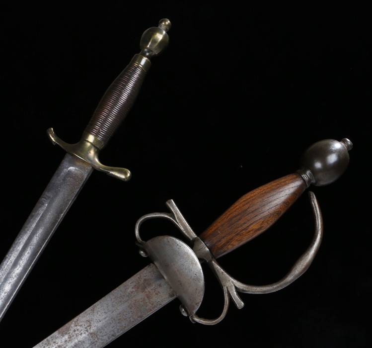 A reproduction 18th century Spanish cup hilt sword, together with ...