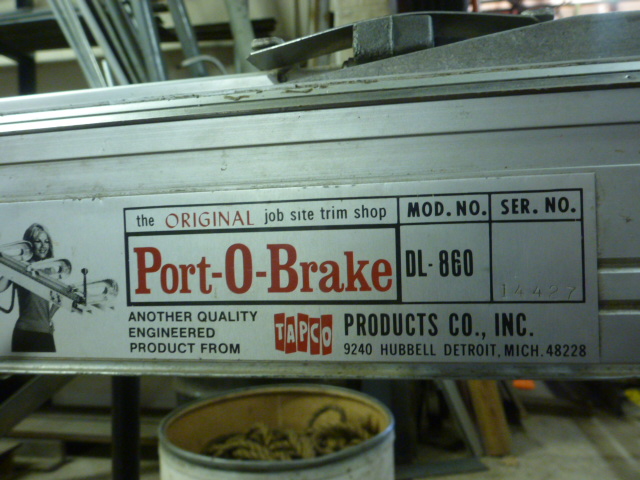 Tapco Port-O-Brake 8' Sheet Metal Brake w/Stand, m/n DL-860, s/n 14427