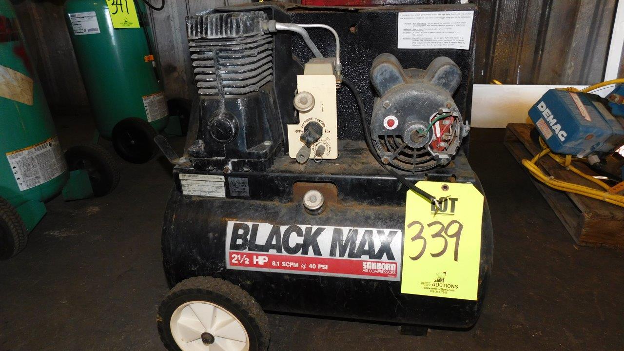{ Group of lots: 339,340 } BLACK MAX, 2.5 H.P SANBORN AIR COMPRESSOR ...