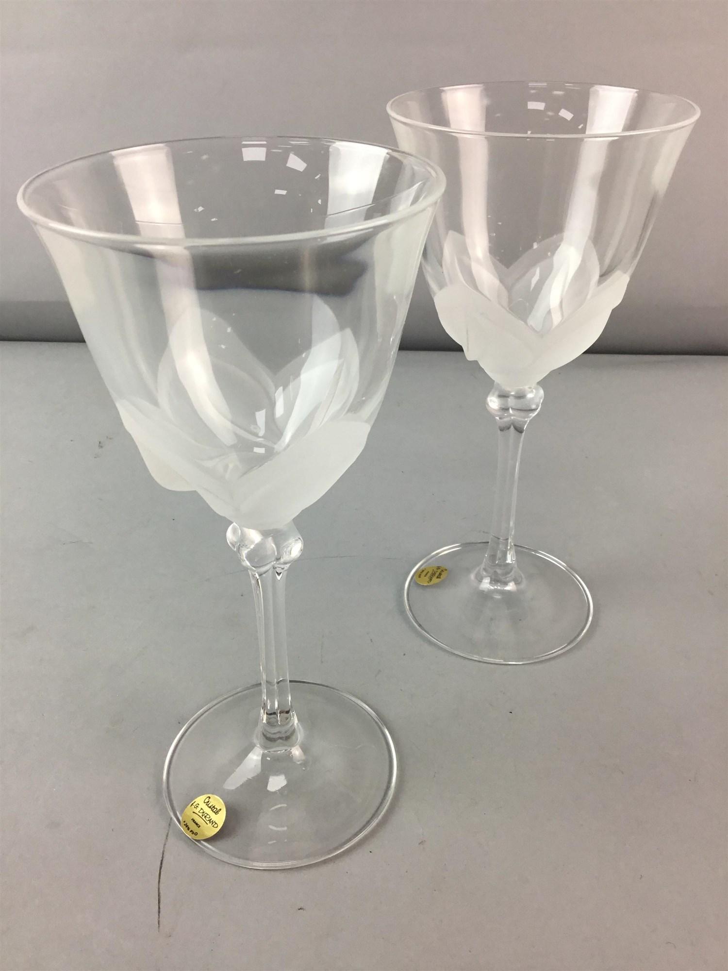 BOXED SET OF SIX J. G. DURAND CRYSTAL WINE GLASSES